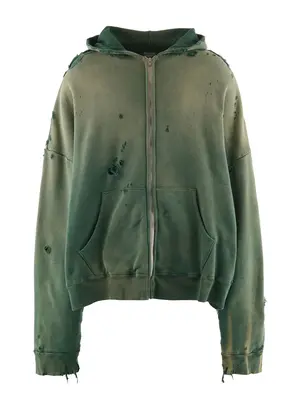 SAINT MXXXXXX Distressed Zip Hoodie - Green