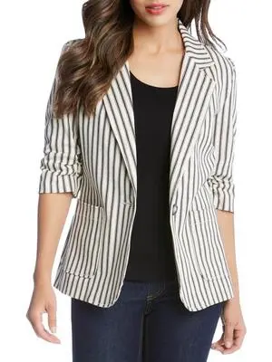 Karen Kane Striped Ruched Sleeve Blazer - Stripe