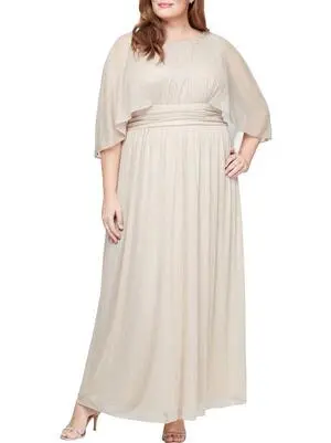 SL FASHIONS Glitter Capelet Chiffon Gown - Champagne