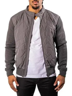 MACEOO Quilted & Knit Bomber Jacket - Grey