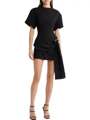 Lioness Martini Draped Belt Minidress - Onyx