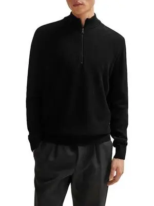 BOSS BOSS Ebrando Textured Cotton Half Zip Sweater Black