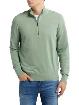 BOSS BOSS Ebrando Textured Cotton Half Zip Sweater Light Green