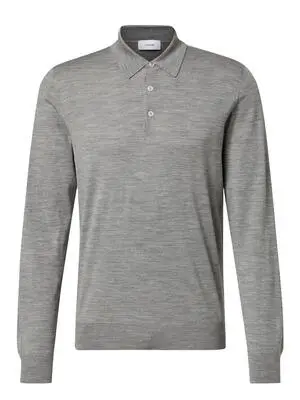 LARDINI Knitted Wool, Silk, And Cashmere Polo Shirt - Grey