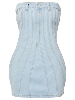MUGLER Paneled Denim Bustier Mini Dress - Blue