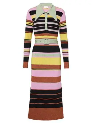 Rixo Striped Metallic Midi Dress - Multicoloured