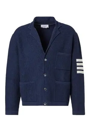 Thom Browne 4-bar Linen And Cotton-blend Cardigan - Blue