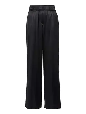 Brunello Cucinelli Silk-blend Wide-leg Trousers - Black