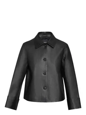 Theory Boxy Leather Jacket - Black