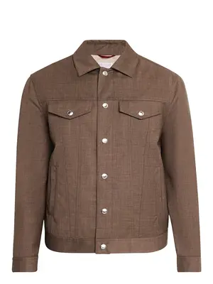 Brunello Cucinelli Wool Snap-front Trucker Jacket - Bark