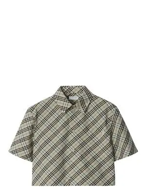 Burberry Check Short-Sleeve Crop Button-Down Shirt Husk Ip Check