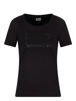 EA7 Logo Series Stretch Cotton-jersey T-shirt - Black
