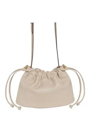Strathberry Charlotte Drawstring Leather Clutch Oat