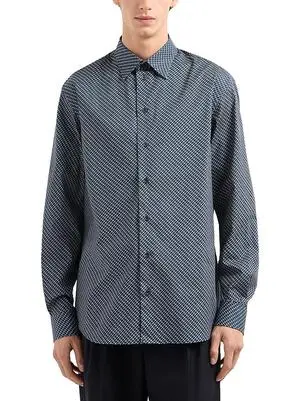 Emporio Armani Regular Fit Geometric Pattern Sport Shirt - Blue