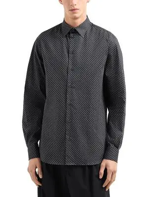 Emporio Armani Regular Fit Geometric Pattern Sport Shirt - Taupe