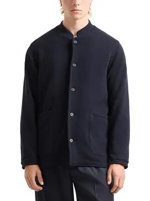 Emporio Armani Regular Fit Button Front Wool Jacket - Navy Blue