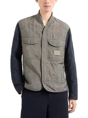 Emporio Armani Regular Fit Color Block Quilted Bomber Jacket - Dark Beige