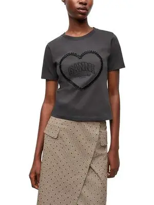 GANNI Heavy Heart Tonal Logo Tee - Phantom