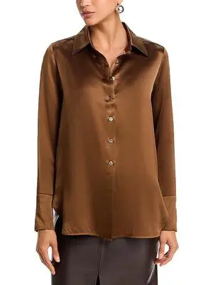 Co Name' Silk Satin Button-down Shirt - Chocolate