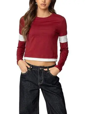 EDIKTED Paula Layered Long Sleeve T-shirt - Burgundy