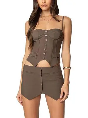 EDIKTED Ellis Buttoned Up Corset Top - Brown
