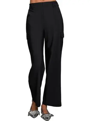 Carbon38 Stretch Woven Wide-leg Cargo Pant - Black