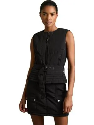 REISS Mio Quilted Belted Vest - Black