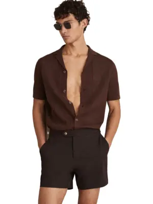 REISS Sun Side-adjuster Swim Shorts - Chocolate Brown