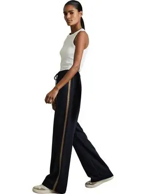 REISS Inaya Wide-leg Embroidered Trousers - Navy