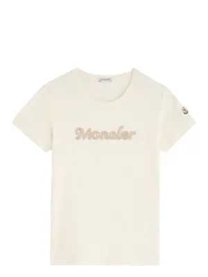 Moncler Logo-embroidered Beaded T-shirt - Natural