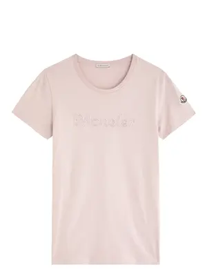 Moncler Logo-embroidered Beaded T-shirt - Pink Light