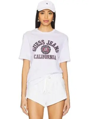 Guess Short Sleeve Slim Printed Tee In White - Pure White