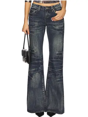 JADED LONDON Extreme Blue Wash Flare Jeans - Dark Denim