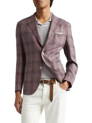 Eleventy Plaid Linen & Wool Blend Sport Coat - Berry