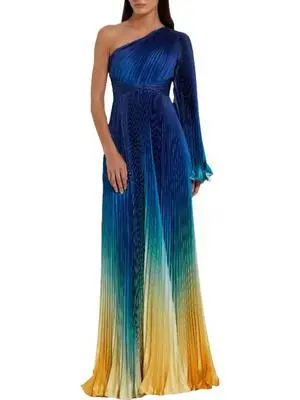 Mac Duggal Pleated Charmeuse One-shoulder Gown - Blue Ombre