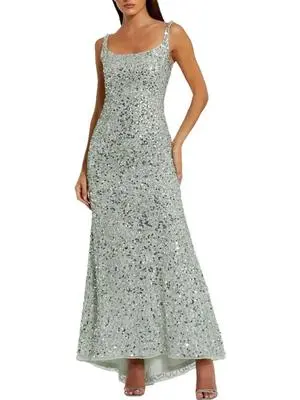 Mac Duggal Sequined Low Back Slip Gown - Sage