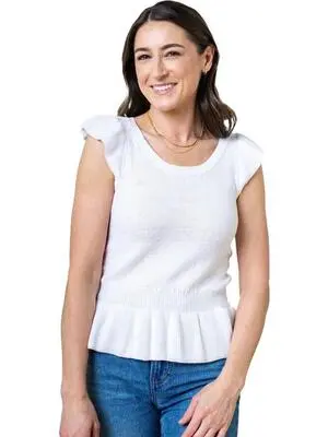 HOPE & HENRY Organic Peplum Sweater Top - White Peplum