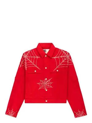 SP5DER Web Denim Cropped Trucker Jacket - Red
