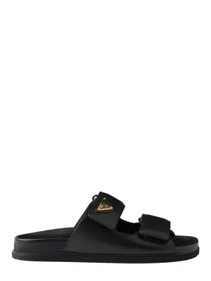Prada Touch-strap Leather Sandals - Black