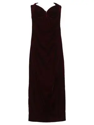 MUGLER Strapless Velvet Maxi Dress - Red