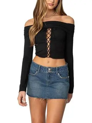 EDIKTED Lace Up Top - Black