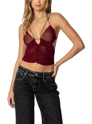 EDIKTED Edikted Strappy Ruched Mesh Top