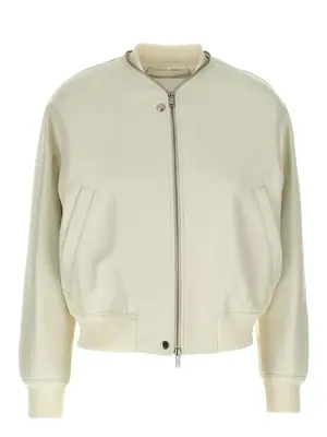 JIL SANDER Leather Bomber Jacket - White