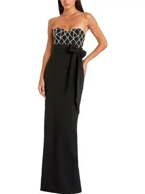 Mac Duggal Strapless Crepe Gown With Embellished Bustier - Black