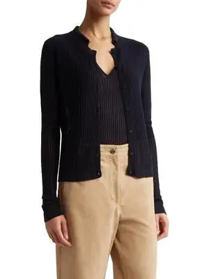 MAX MARA STUDIO Kassel Silk & Wool Rib Cardigan - Navy