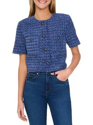 CECE DUPRAZ Crop Tweed Jacket - Ocean Blue