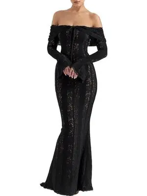 House Of Cb Belle Off-the-shoulder Maxi Dress - Black