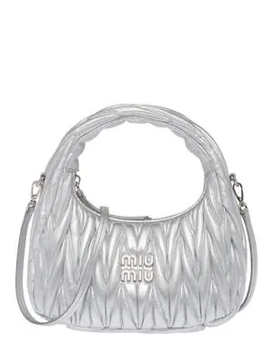 Miu Miu Wander Matelassé Nappa Leather Hobo Bag - Silver