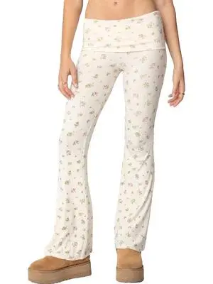 EDIKTED EDIKTED Bloom Baby Floral Foldover Waist Rib Pants