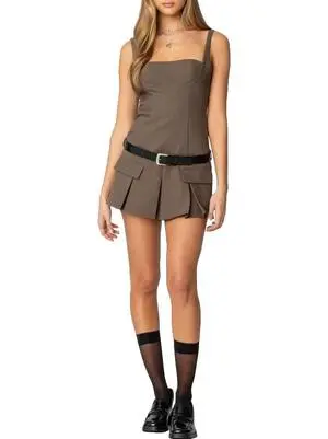 EDIKTED Callie Drop Waist Pleated Minidress - Brown